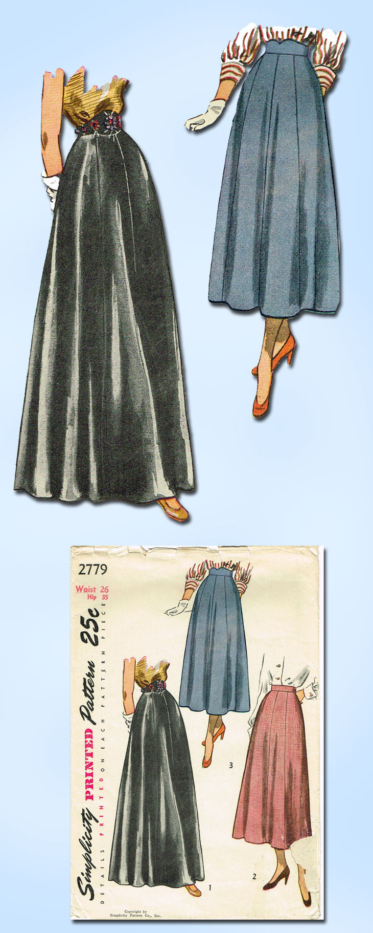 1940s Vintage Simplicity Sewing Patern 2779 Misses Gored Evening Skirt ...