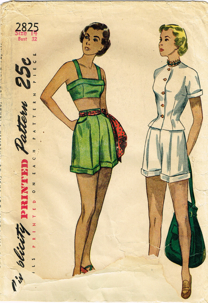 1940s Vintage Simplicity Sewing Pattern 2825 Misses Bra Top Shorts 32B ...