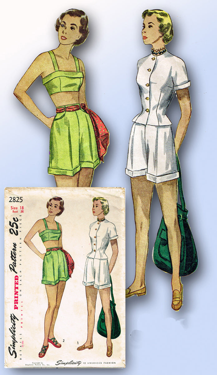 1940s Vintage Simplicity Sewing Pattern 2825 Misses Bra Top Shorts 36B ...