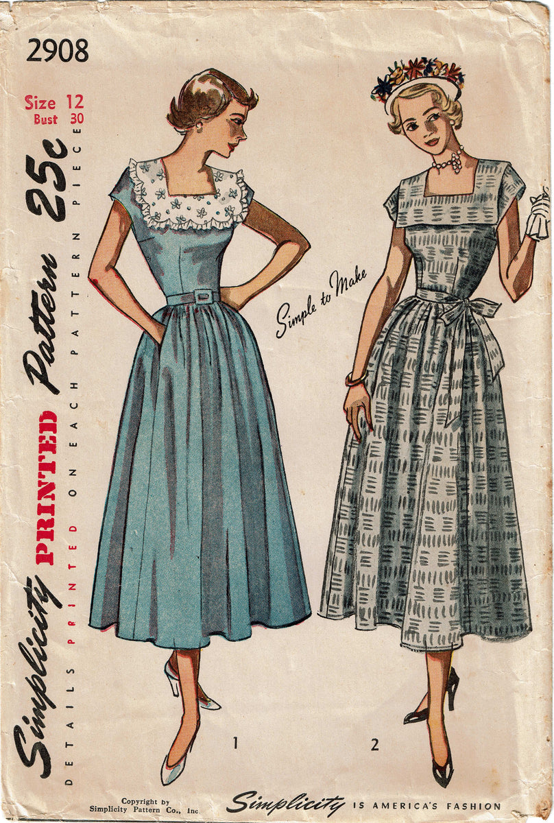 Simplicity 2908: 1940s Uncut Misses Easy Day Dress Sz 30B Vintage Sewi ...