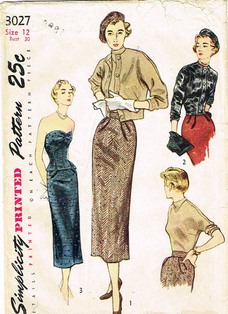 1940s Vintage Simplicity Sewing Pattern 3027 Misses Skirt Bodice 30 B ...