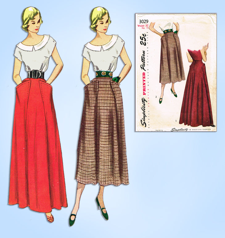 1940s Vintage Simplicity Sewing Pattern 3029 Uncut Floor Length Skirt ...