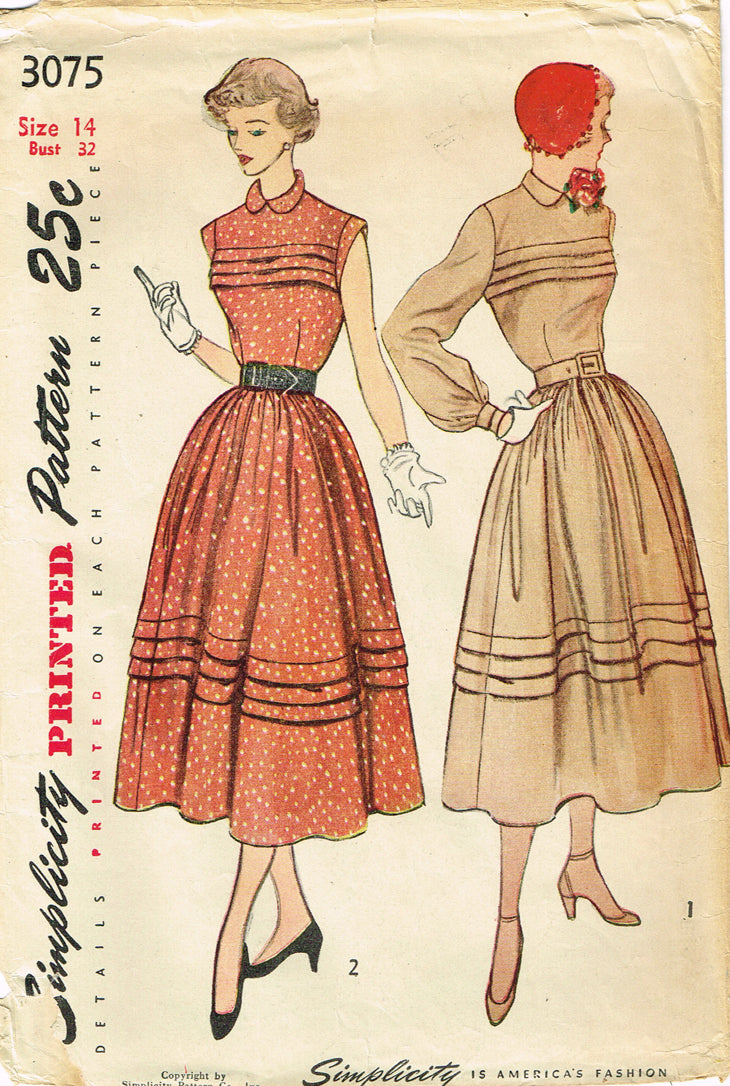 1940s Vintage Simplicity Sewing Pattern 3075 Misses Tucked Sun Dress ...