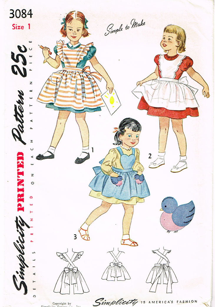 1940s VTG Simplicity Sewing Pattern 3084 Baby Girls Pinafore Dress Sz1 ...
