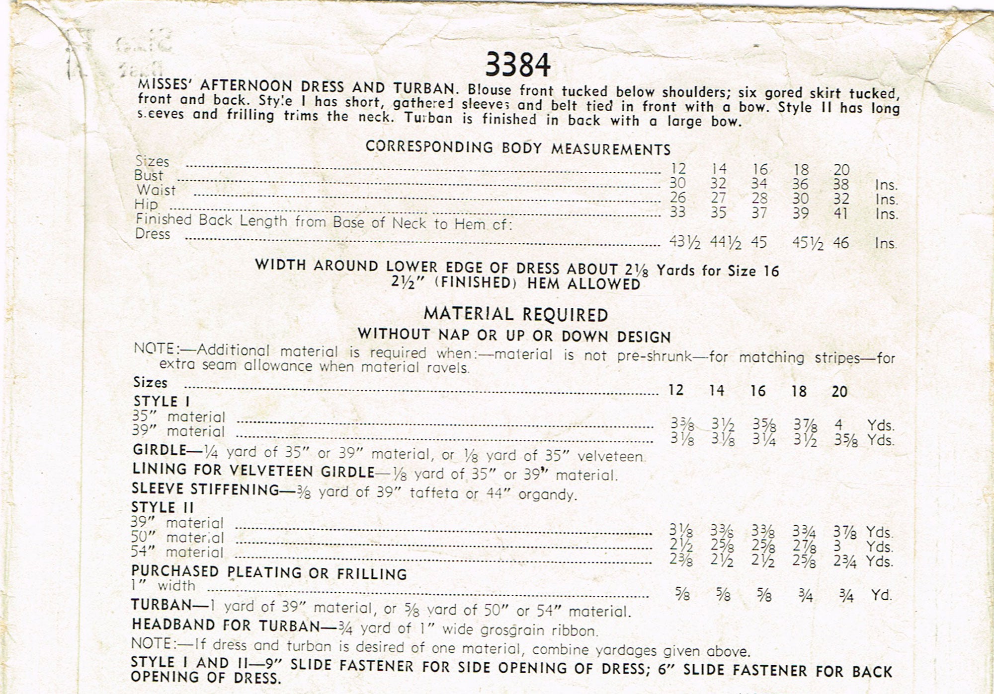 Simplicity 3384: 1940s Misses Dress & Turban Size 30 Bust Vintage Sewi ...