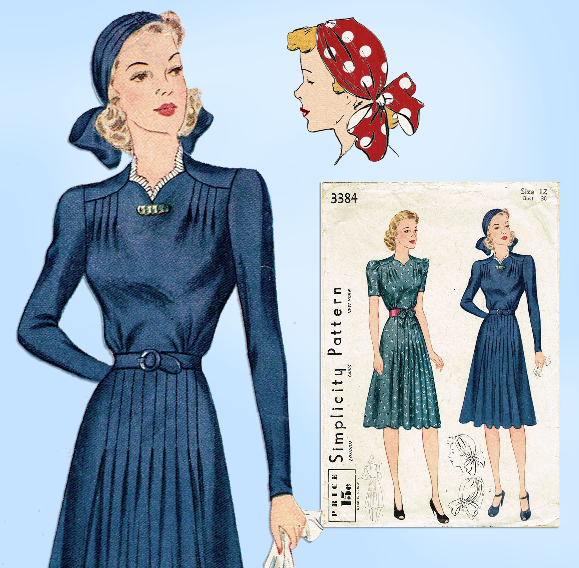 Simplicity 3384: 1940s Misses Dress & Turban Size 30 Bust Vintage Sewi ...