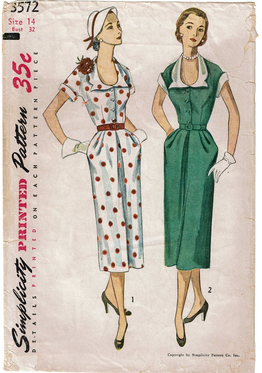 Simplicity 3572: 1950s Misses Street Dress 32B Vintage Sewing Pattern ...