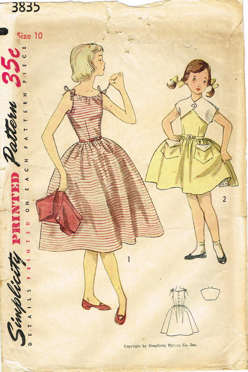 1950s Vintage Simplicity Sewing Pattern 3835 Girls Sun Dress Size 10 ...