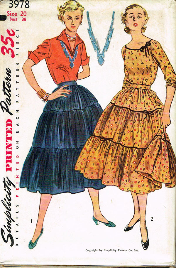 1950s Vintage Simplicity Sewing Pattern 3978 Uncut Misses Squaw Dress ...