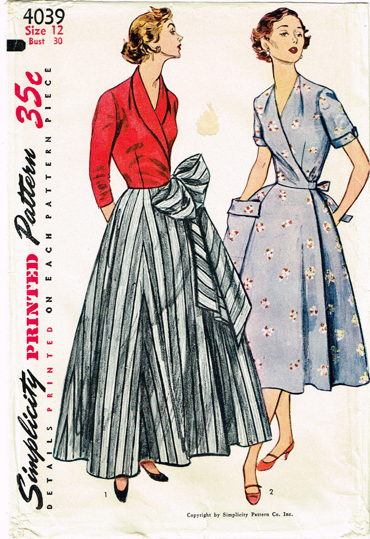 1950s Vintage Simplicity Sewing Pattern 4039 Uncut Misses Wrap Dress S ...