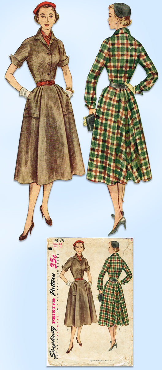 1950s Original Vintage Simplicity Pattern 4079 Misses Shirtwaist Dress ...
