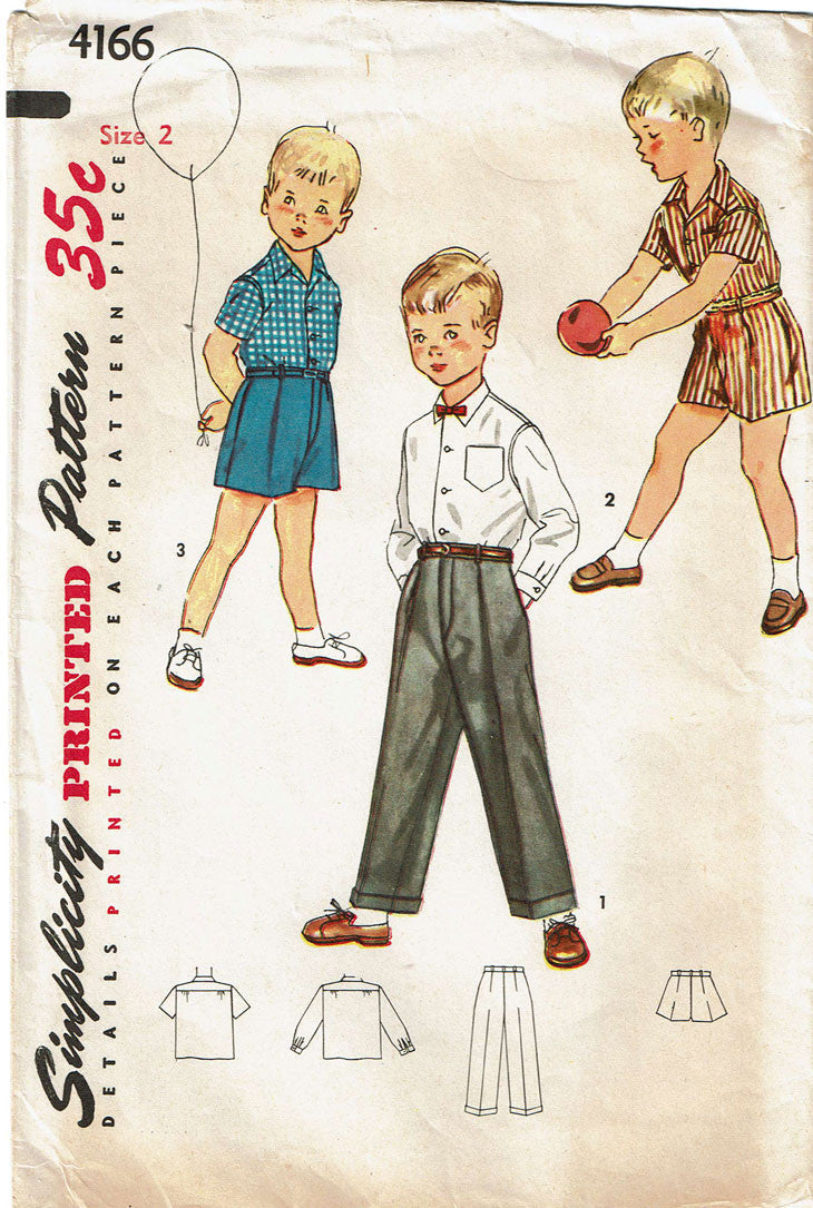 1950s Vintage Simplicity Sewing Pattern 4166 Boys Shirt Shorts & Trous ...