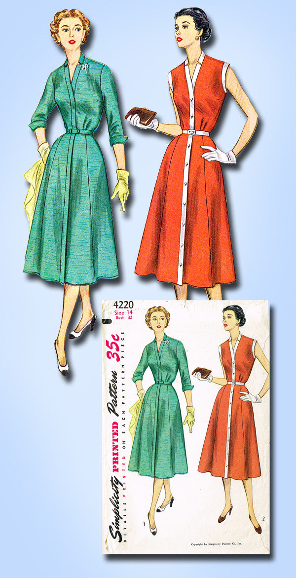 1950s Vintage Simplicity Sewing Pattern 4220 Misses Street Dress 32B ...