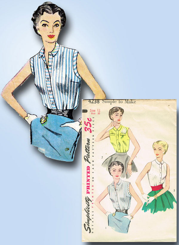 1950s Vintage Simplicity Sewing Pattern 4238 Uncut Misses Blouse 30B ...