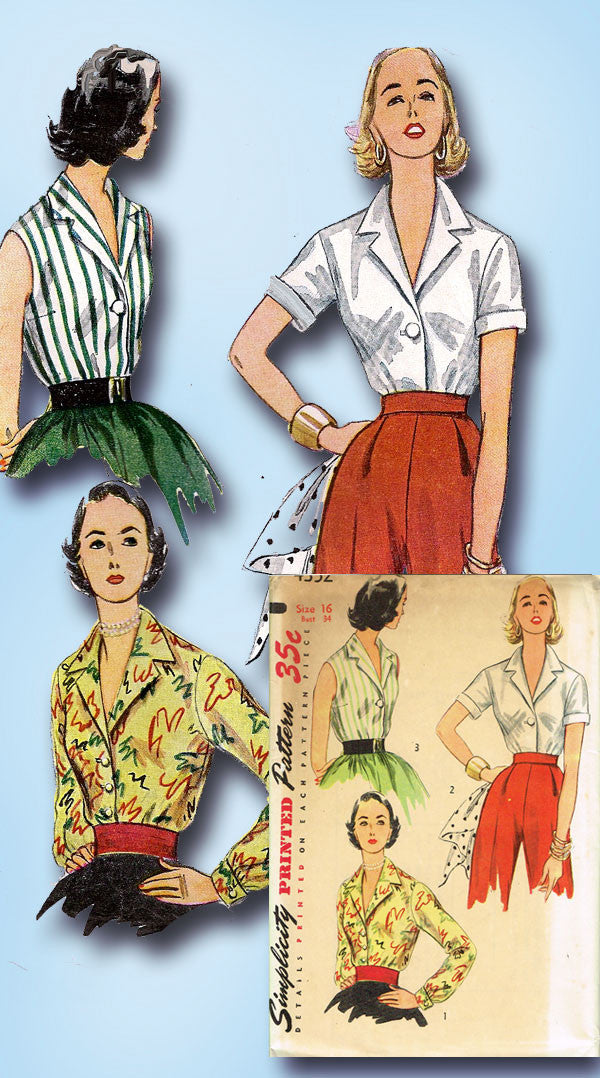1950s Vintage Simplicity Sewing Pattern 4352 FF Misses Sleeveless Blou ...