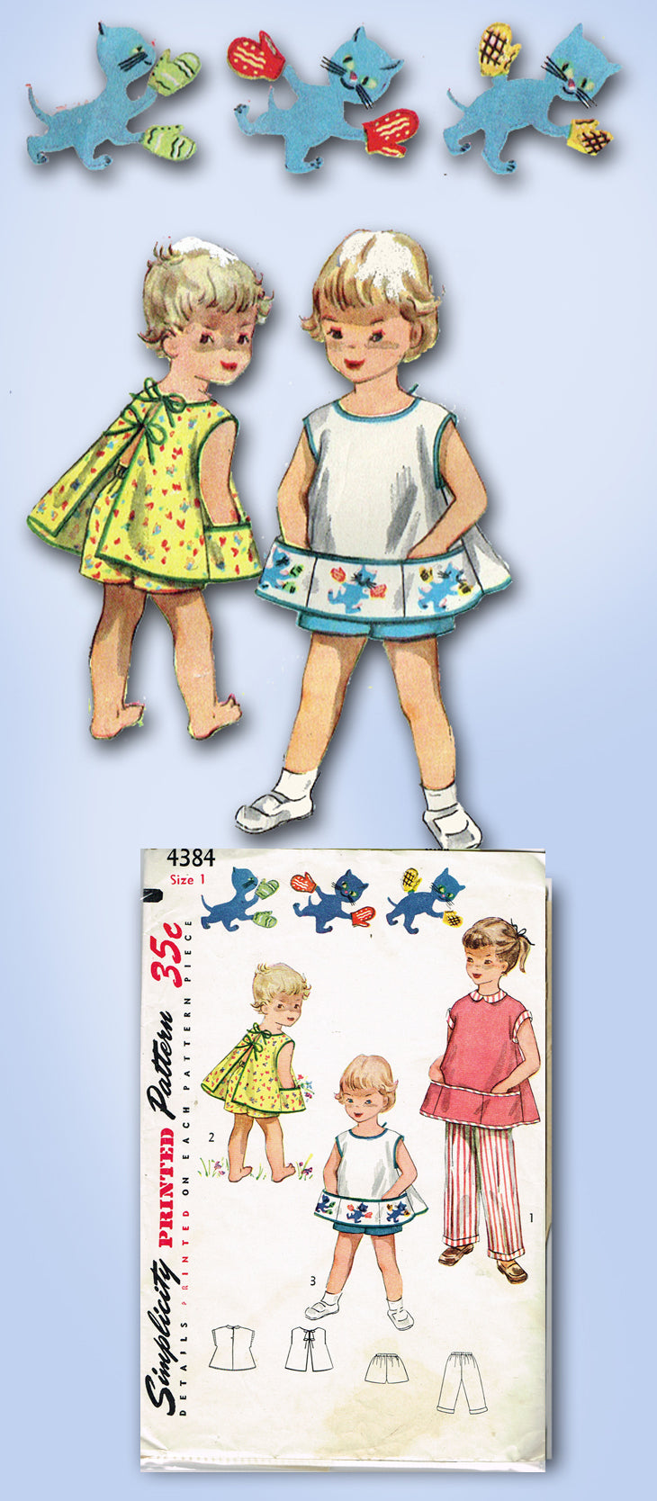 1950s Original Vintage Simplicity Pattern 4384 Baby Girls Play Apron 2 ...