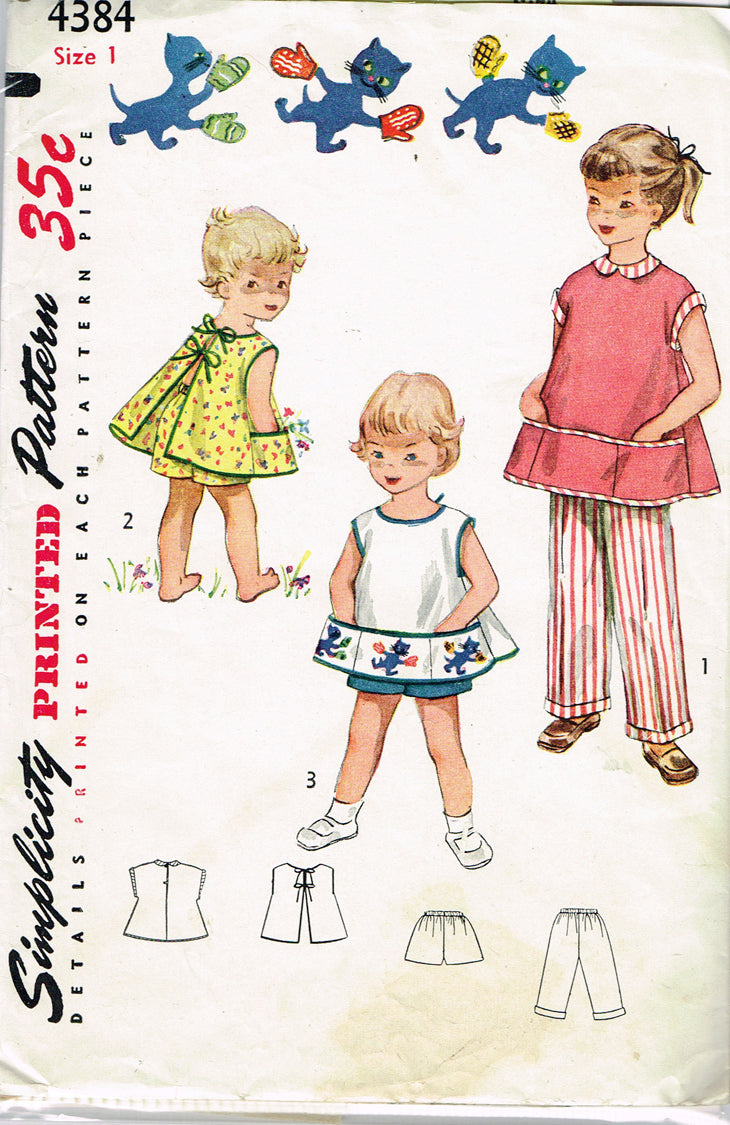 1950s Original Vintage Simplicity Pattern 4384 Baby Girls Play Apron 2 ...