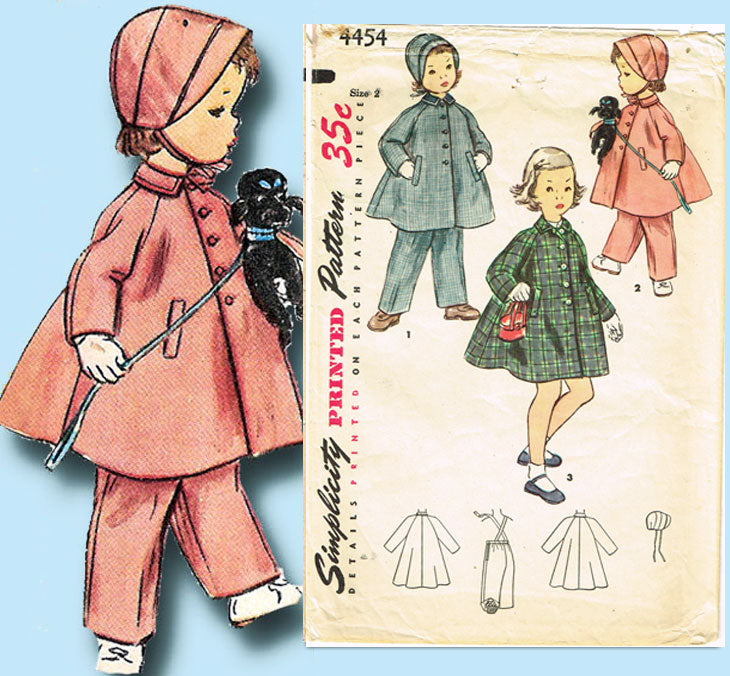 1950s VTG Simplicity Sewing Pattern 4454 FF Toddler Girls Coat & Hat ...
