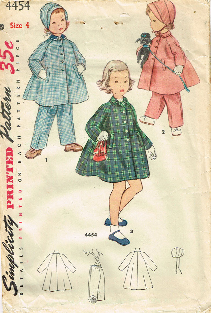 1950s Vintage Simplicity Sewing Pattern 4454 Toddler Girls Flared Coat ...