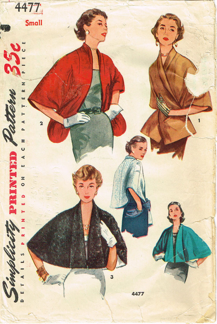 1950s Vintage Simplicity Sewing Pattern 4477 Misses Shrug and Stoles S ...