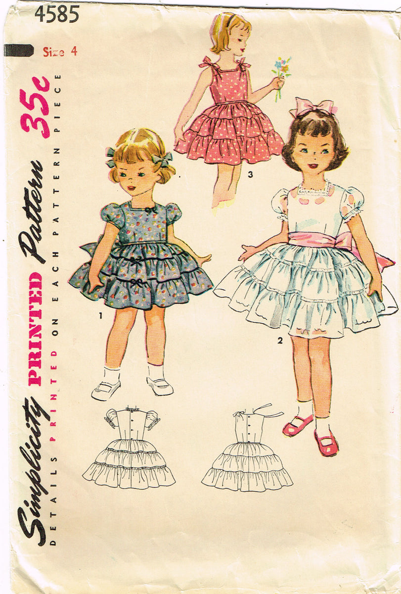 Simplicity 4585: 1950s Toddler Girls Dress Sz 4 Vintage Sewing Pattern ...