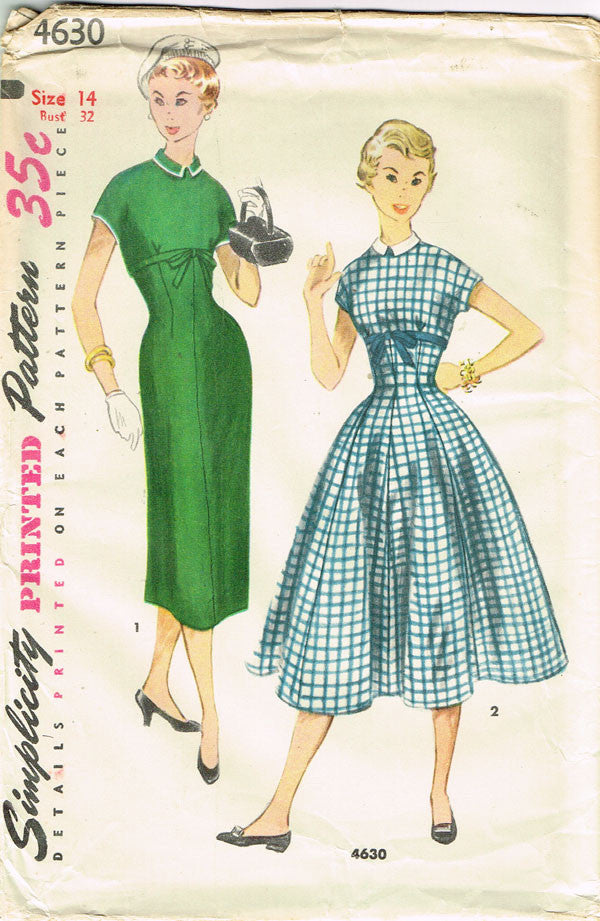 1950s Vintage Simplicity Sewing Pattern 4630 Uncut Misses Empire Dress ...