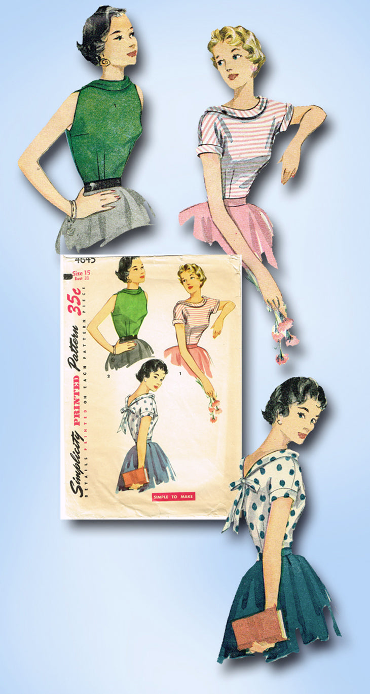 1950s Original Vintage Simplicity Pattern 4645 Easy Misses Blouse 33B ...
