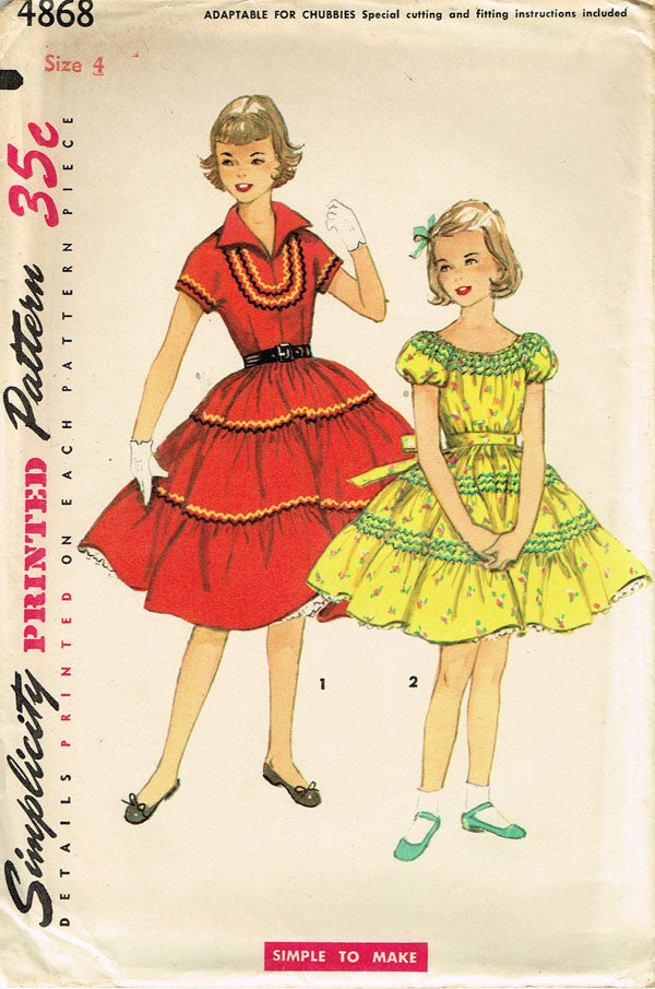 1950s Vintage Simplicity Sewing Pattern 4868 FF Toddler Girl's Squaw D ...
