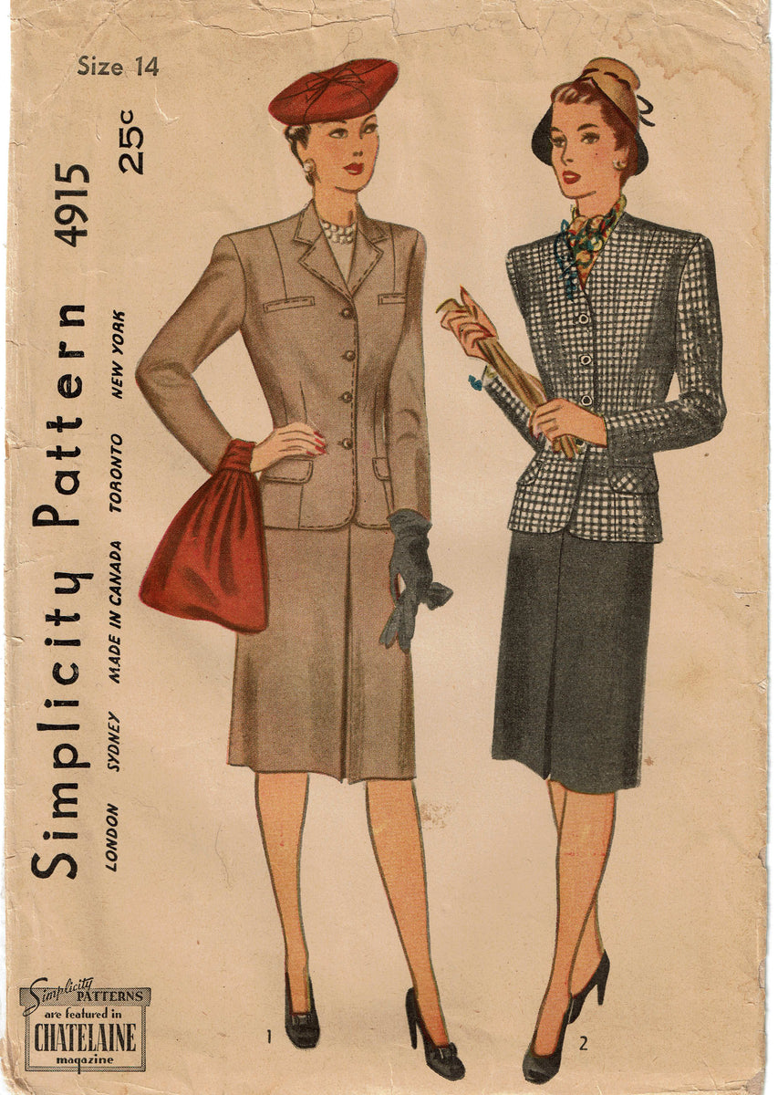 Simplicity 4915: 1940s Classic Misses WWII Suit Size 32 B Vintage Sewi ...