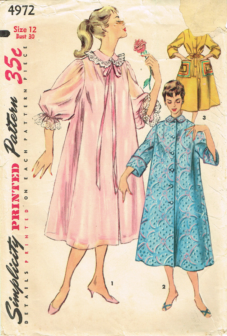 1950s Vintage Simplicity Sewing Pattern 4972 Misses Peignoir Size 30 B ...