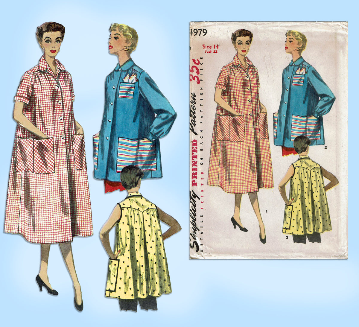 1950s Vintage Simplicity Pattern 4979 Uncut Misses Duster Robe Sz 32 B ...
