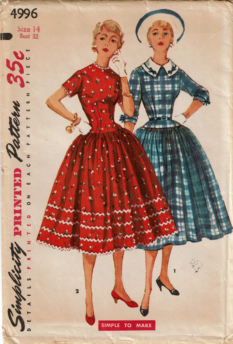 Simplicity 1132: 1950s Uncut Dress Sz 30 Bust Vintage Sewing Pattern ...