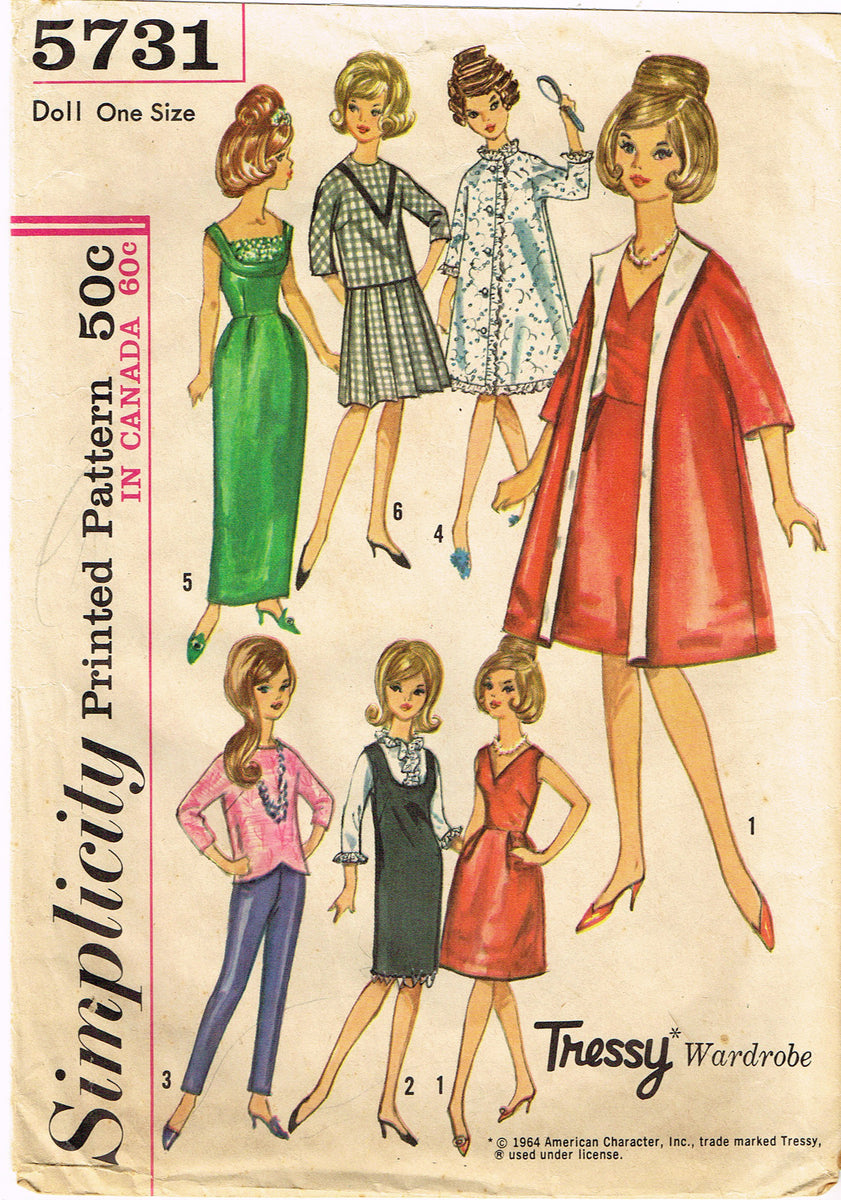 1960s Vintage Simplicity Sewing Pattern 5731 11.5in Tressy Doll Clothes ...