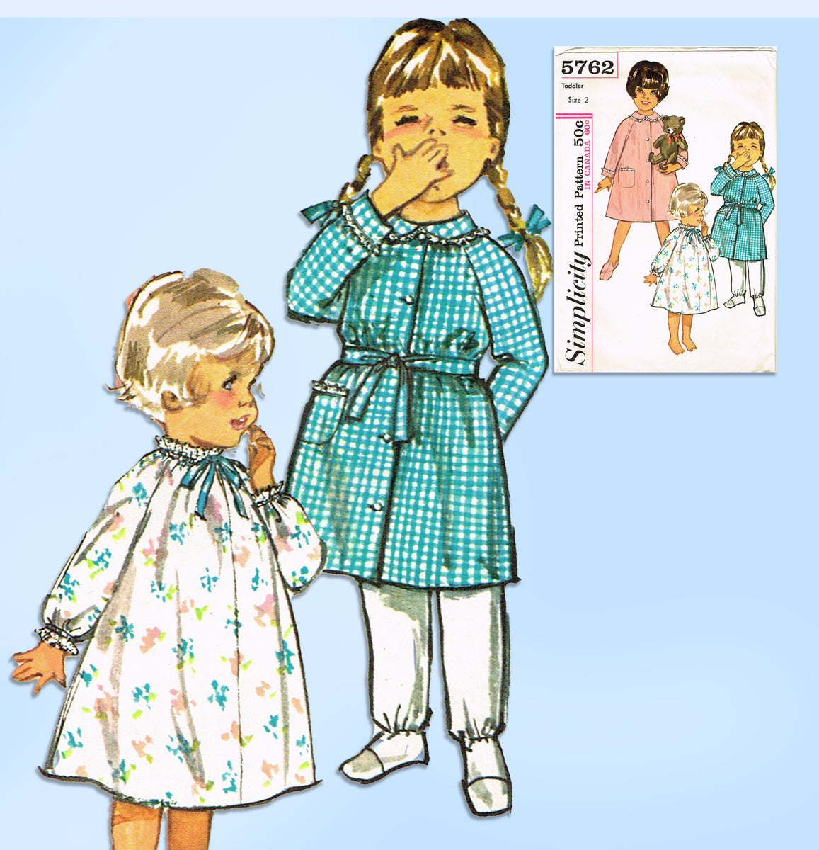1960s Original Vintage Simplicity Pattern 5762 Toddler Girls Nighty 2 ...
