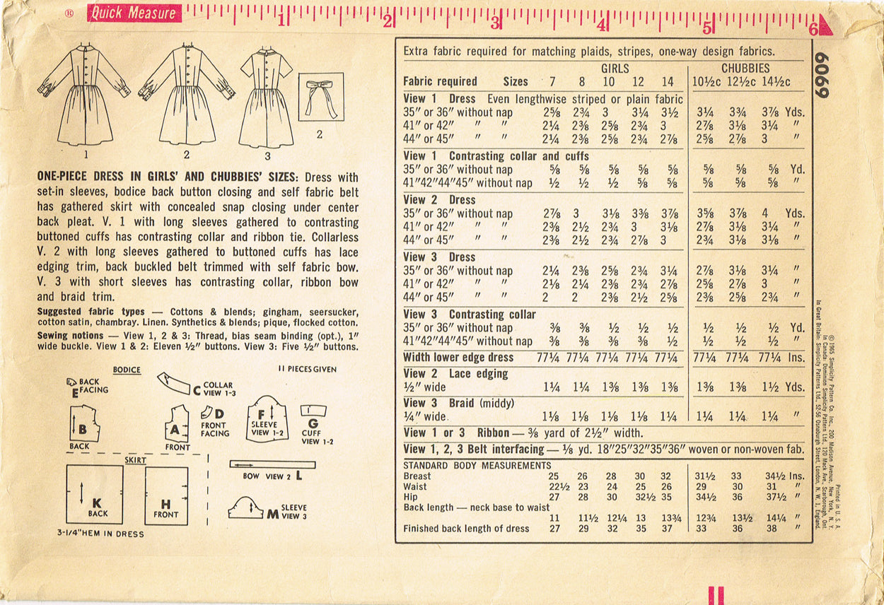 1960s Vintage Simplicity Sewing Pattern 6069 Sweet Uncut Girls Dress ...