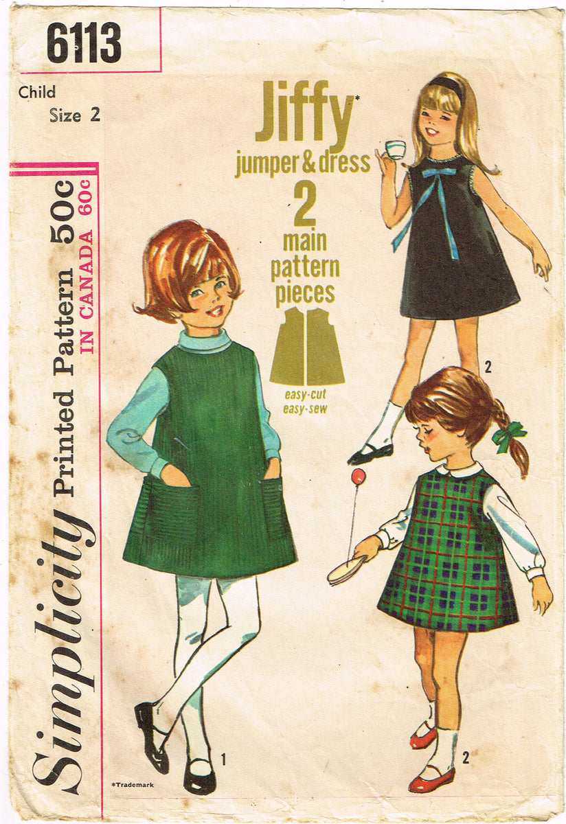 1960s VTG Simplicity Sewing Pattern 6113 Easy Toddler Girls Dress Sz2 ...