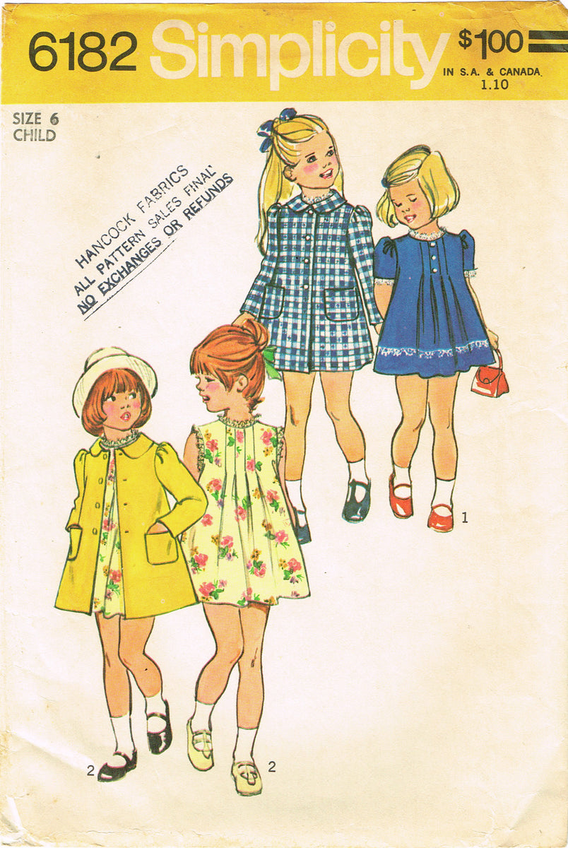 1970s Vintage Simplicity Sewing Pattern 6182 Girls Dress & Coat Sz 6 ...