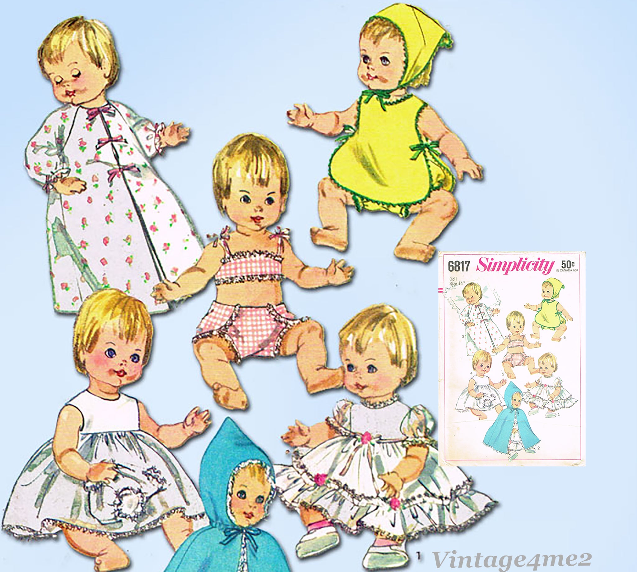 1960s VTG Simplicity Sewing Pattern 6817 Uncut 14in Baby Doll Clothes ...