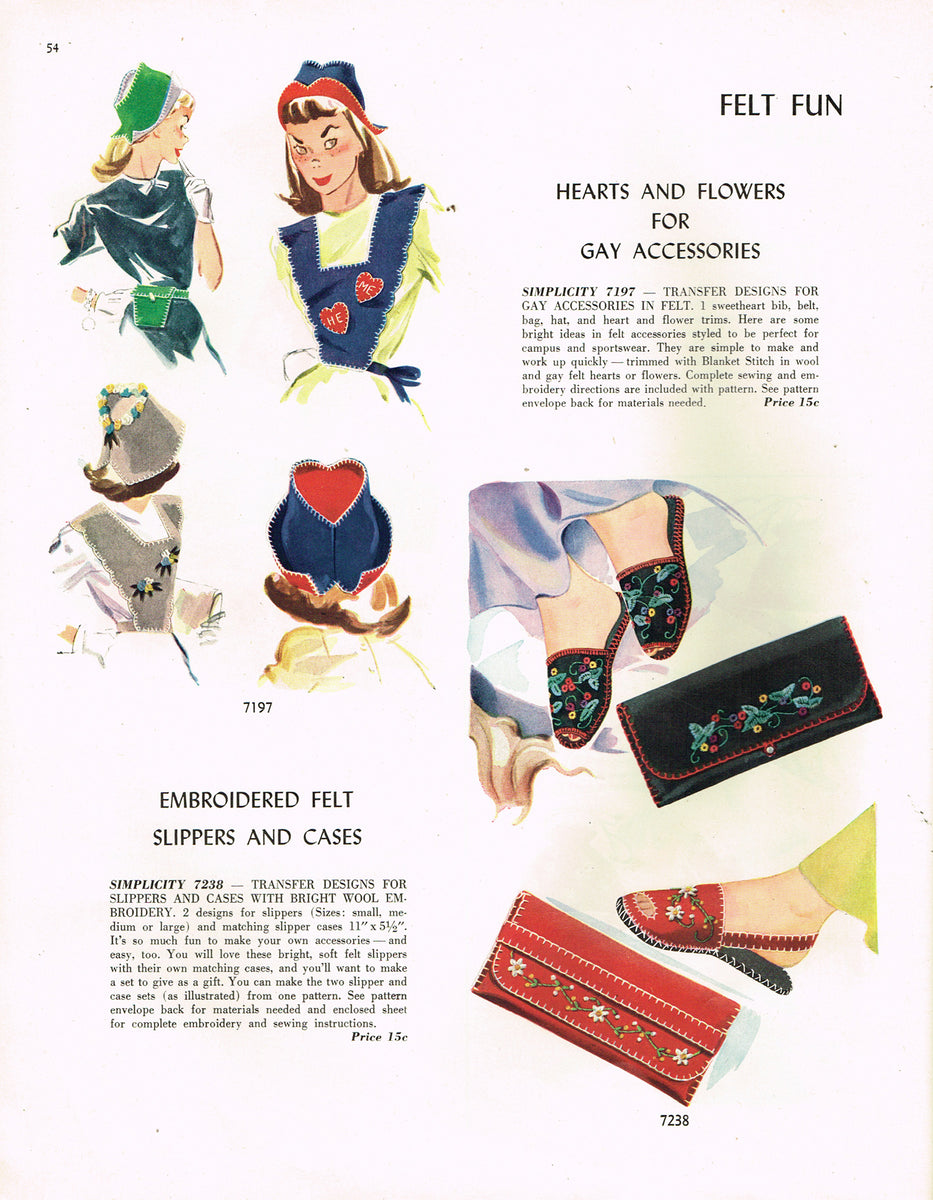 1940s VTG Simplicity Embroidery Transfer 7197 Uncut Hat Bib & Belt Bag ...