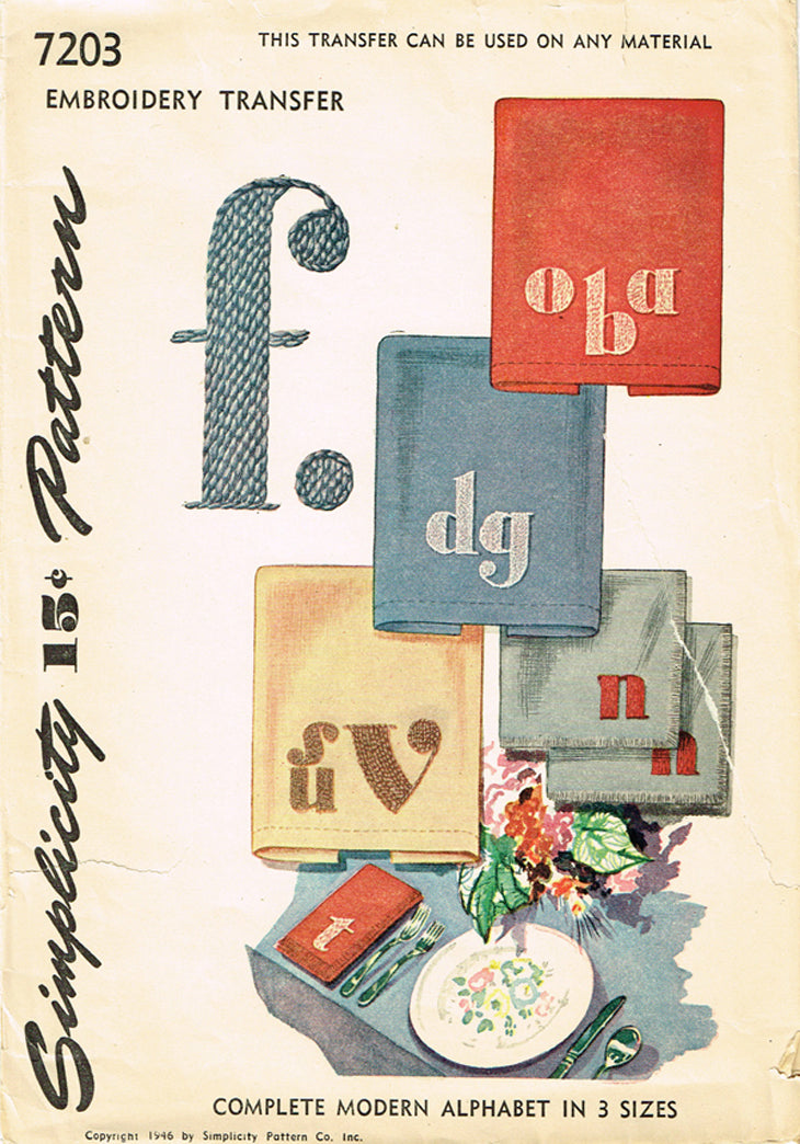1940s Vintage Simplicity Embroidery Transfer 7203 Uncut Monogram ...