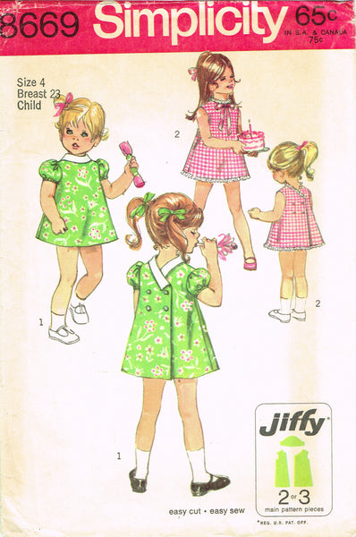 Simplicity 8669: 1960s Sweet Toddler Girls Dress Size 4 Vintage Sewing ...
