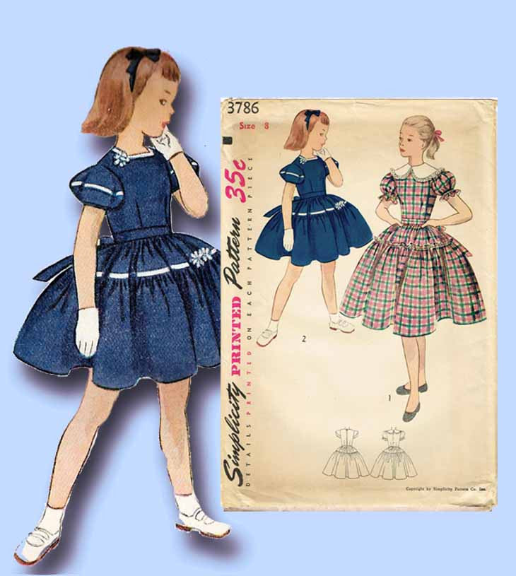 1950s Vintage Simplicity Sewing Pattern 3786 Uncut Girls Party Dress S ...
