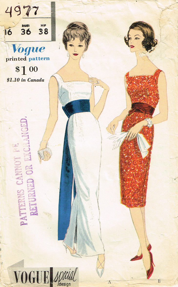 1950s Vintage Vogue Sewing Pattern 4977 Misses Wiggle Cocktail Dress ...