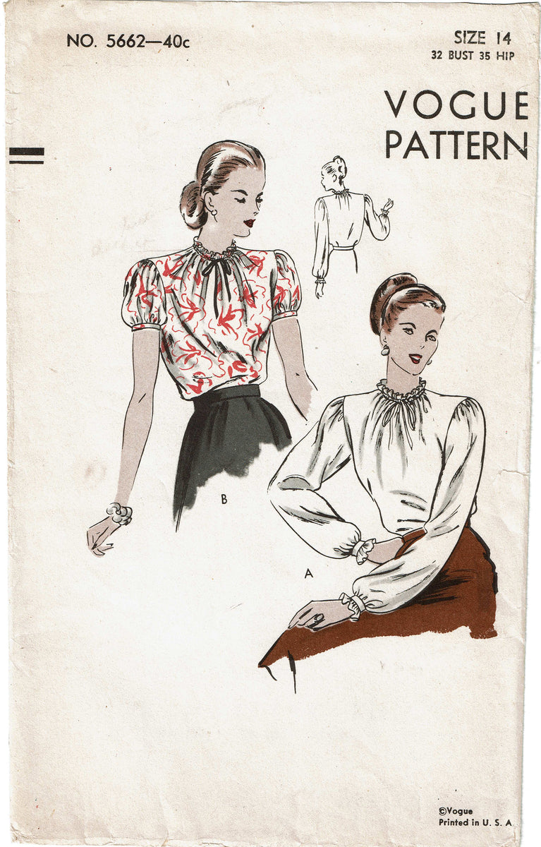 Vogue 5662: 1940s Stunning Uncut Misses Easy Blouse 32 B Vintage Sewin ...