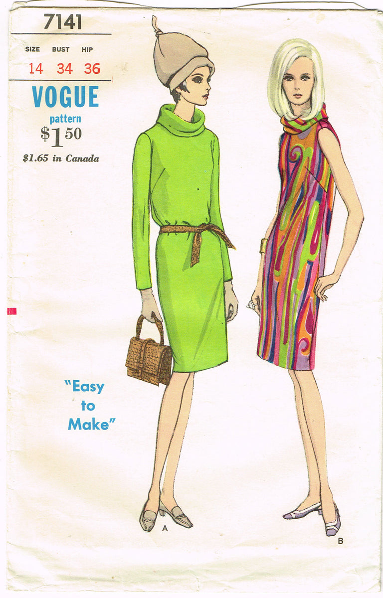 1960s Original Vintage Vogue Sewing Pattern 7741 Misses Mod Dress 34 B