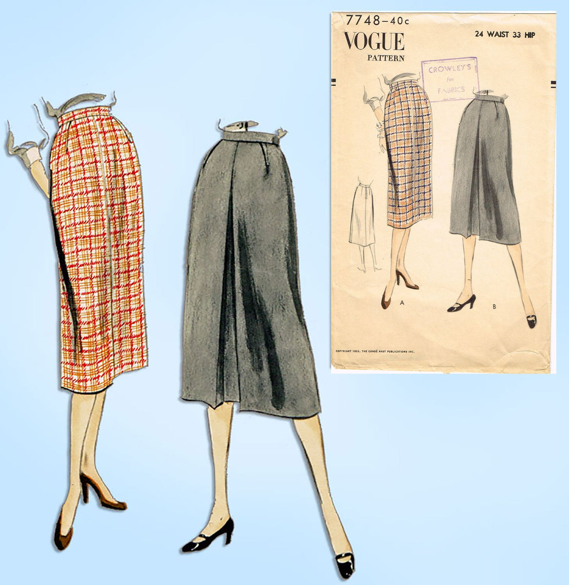 1950s Vintage Vogue Sewing Pattern 7748 Uncut Misses Easy Skirt Sz 26W ...