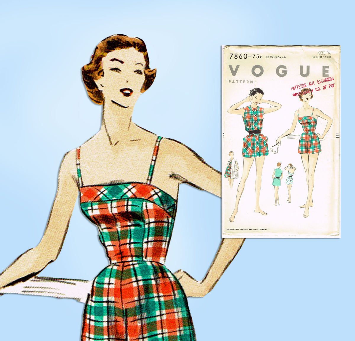 1950s Vintage Vogue Sewing Pattern 7860 Uncut Misses Bathing Suit 34 B ...