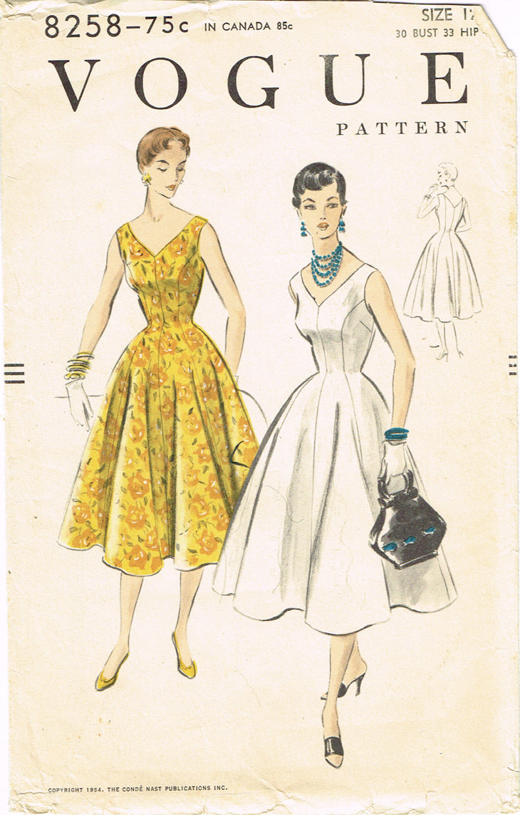 1950s Original Vintage Vogue Sewing Pattern 8258 Misses Princess Dress ...