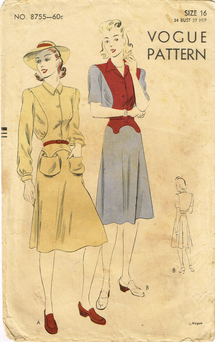 1940s Vintage Vogue Sewing Pattern 8755 WWII Misses Lindy Hop Dress Si ...
