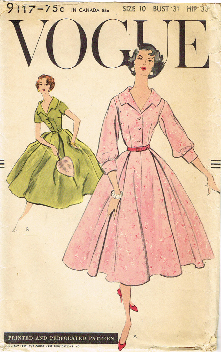 1950s Vintage Vogue Sewing Pattern 9117 Uncut Misses Shirtwaist Dress ...